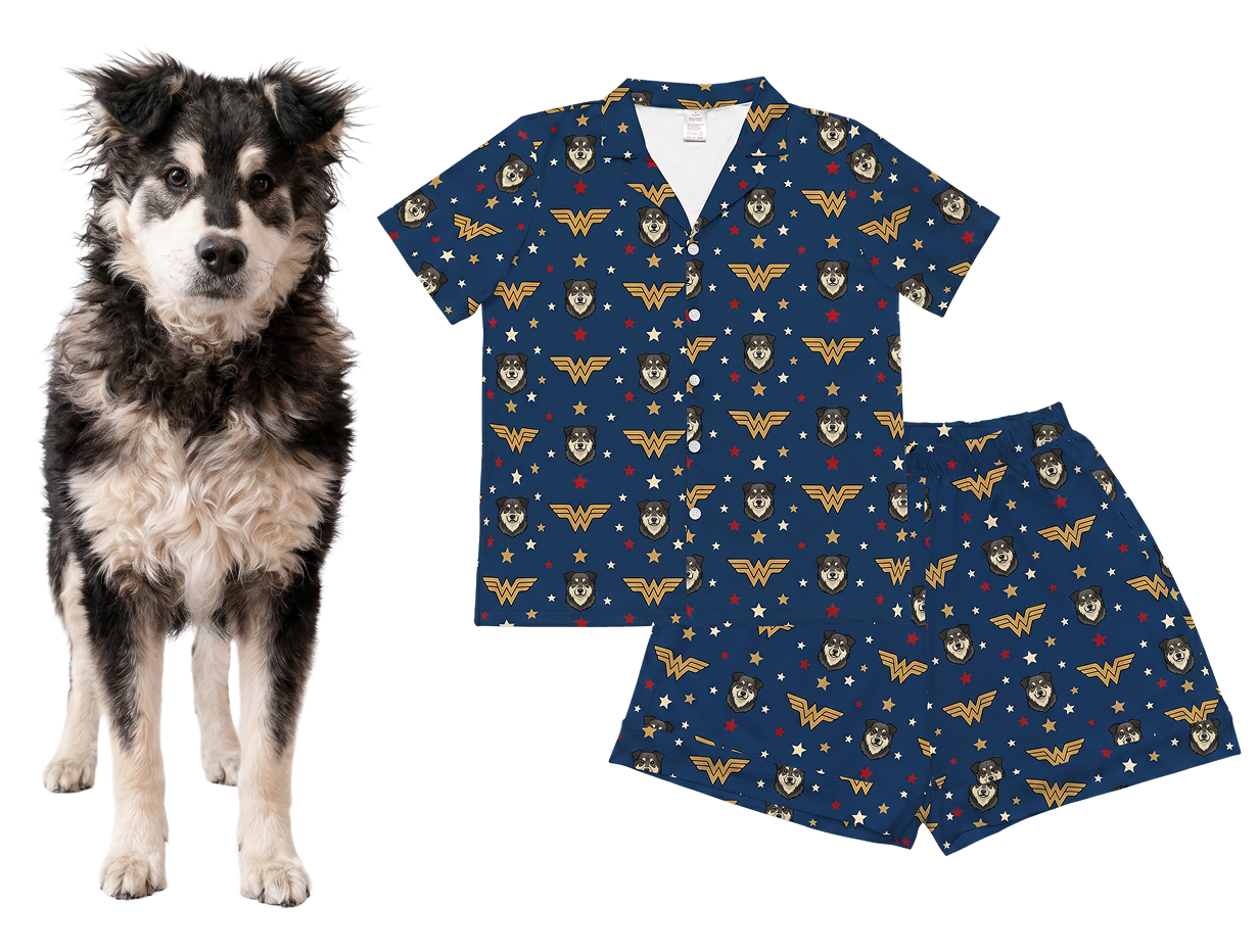 Kids Wonder Woman Pajamas with Your Pet's Face - Cuddle Clones