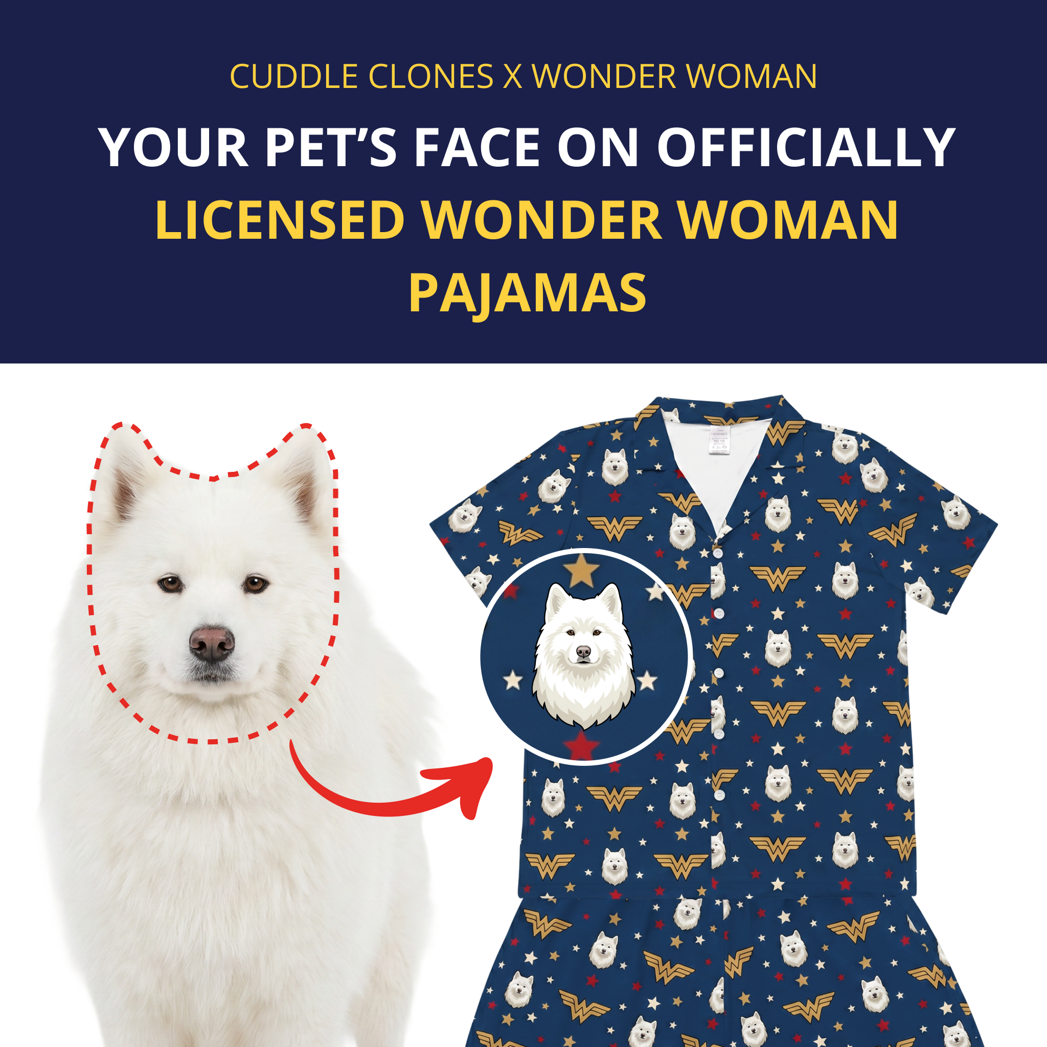 Kids Wonder Woman Pajamas with Your Pet's Face - Cuddle Clones